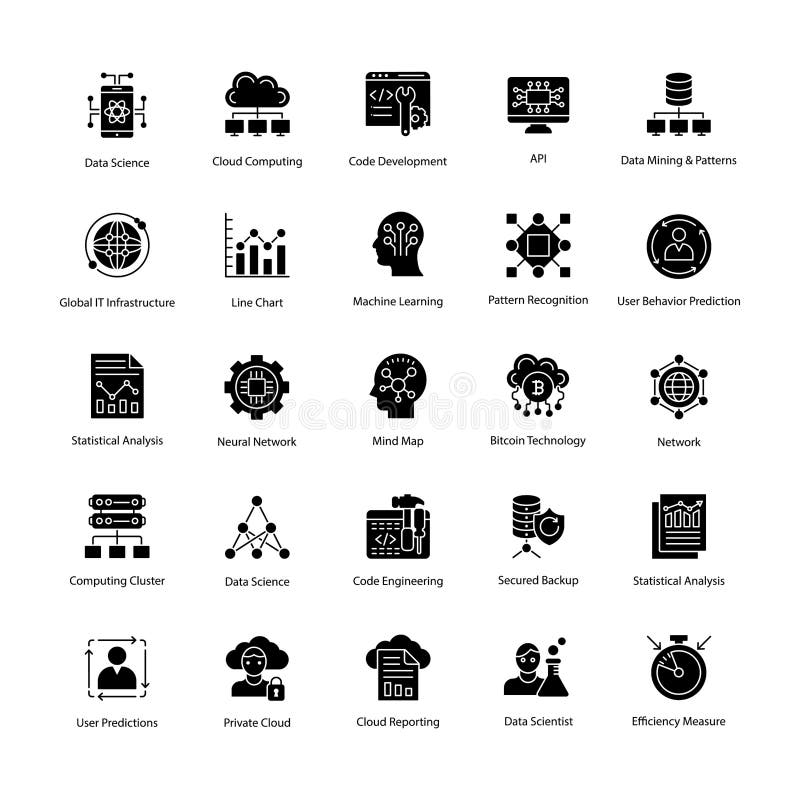 Data Science Glyph Vector Icons Set Stock Illustration - Illustration ...