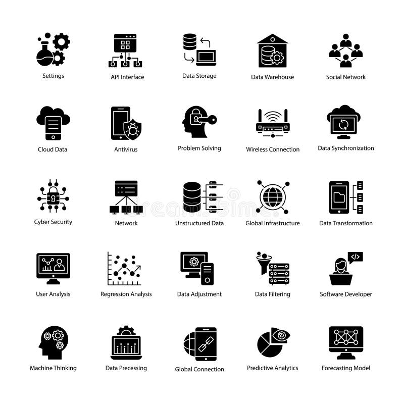 Data Science Glyph Vector Icons Stock Illustration - Illustration of ...