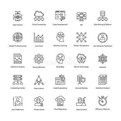 Data Science Line Vector Icons Set Stock Illustration - Illustration of ...