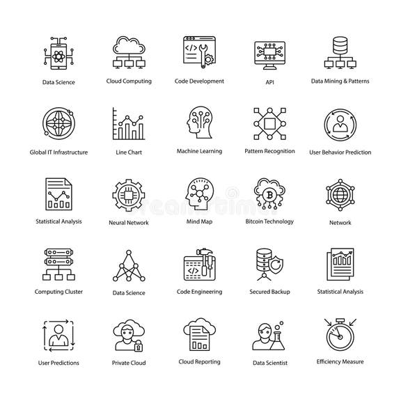Data Science Line Vector Icons Set Stock Illustration - Illustration of ...