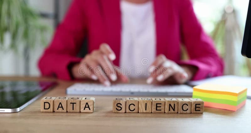 Data Science Words on Cubes and Woman Scientist Working with Analytical ...