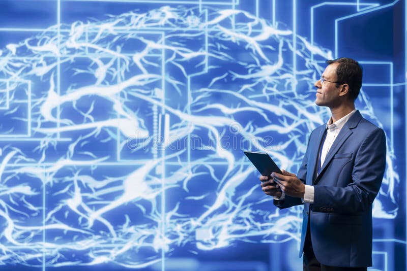 Data Scientist Analyzes AI Brain Models on Tablet Stock Photo - Image ...