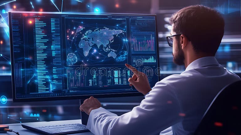 Data Analysis Scientist Analyzing Big Data On Computer Screen Data Visualization And Analytics