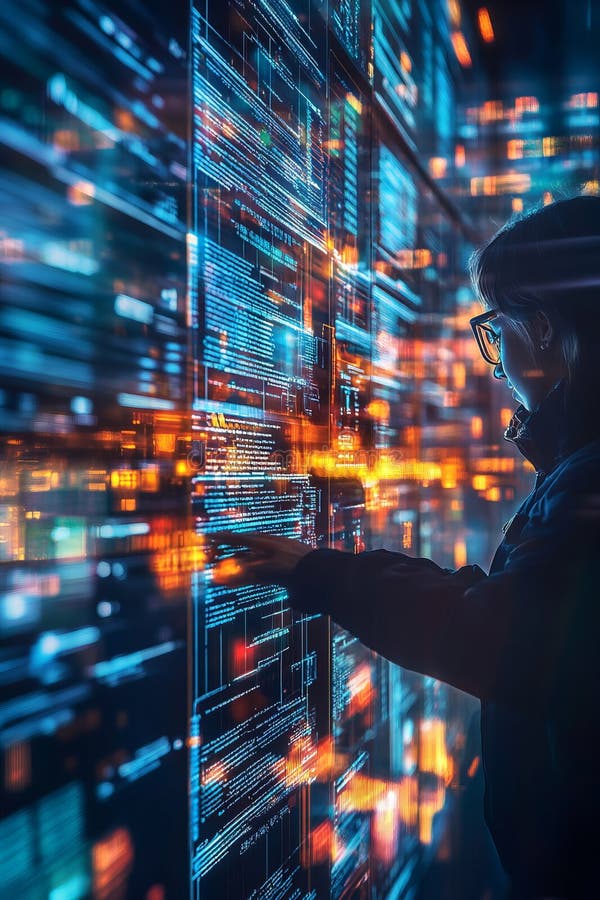 Data Scientist Analyzing Code on Holographic Display Stock Illustration - Illustration of ...