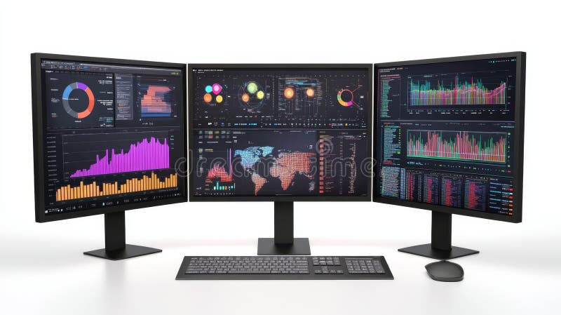 Data Scientist Analyzing Large Datasets on Multiple Computer Screens ... Data Scientist Analyzing Large Datasets on Multiple Computer Screens ...