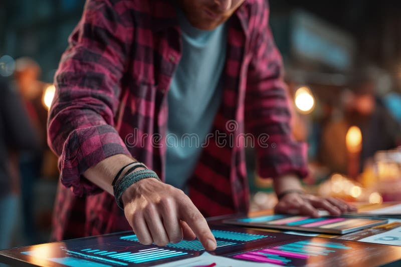 Data Scientist Pointing at Innovative Digital Graphs in a Modern ...