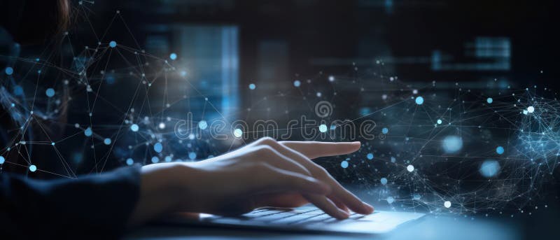 Data Scientist, Programmer Using Laptop Analyzing Financial Data on Futuristic Virtual Interface ...