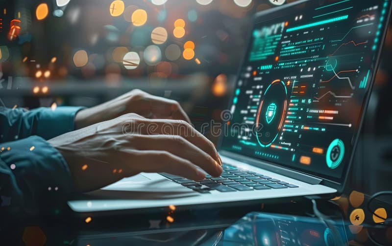 Data Scientist Programmer Using Laptop Analyzing Financial Data on ...