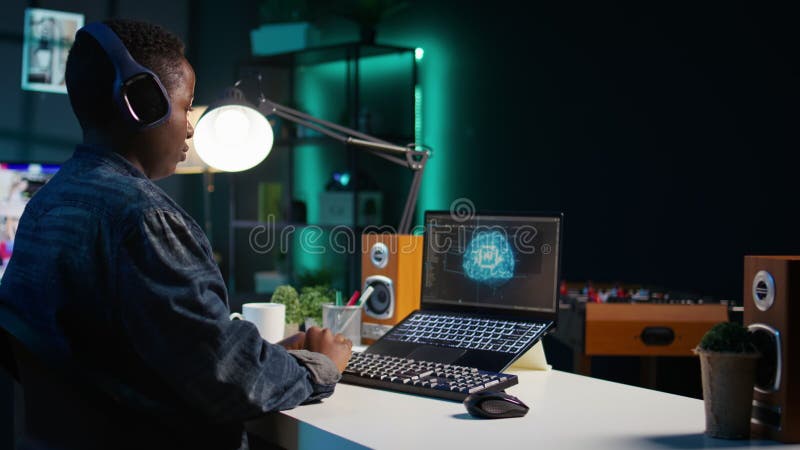 Data Scientist Using Laptop, Updating Artificial Intelligence Machine Learning Stock Video ...