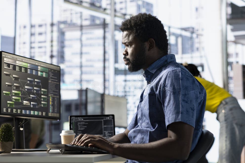 Data Scientist At Work Creating Machine Learning Models Stock Image Image Of Programmer