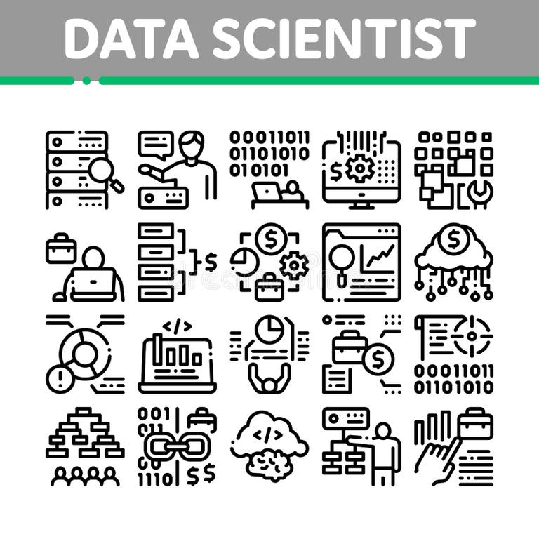 Data Scientist Worker Collection Icons Set Vector Stock Vector - Illustration of display ...