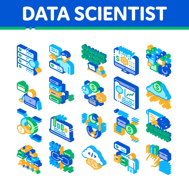 Data Scientist Worker Isometric Icons Set Vector Stock Vector ...