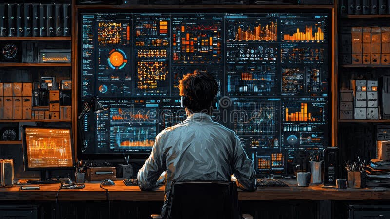 Data Scientist Working with Analytics Dashboards in Modern Technology ...