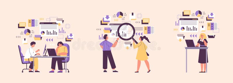 Data Scientists at Work Banners Set Flat Cartoon Vector Illustration ...