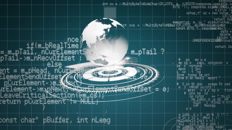 Data Scrolling and Globe Rotating on Blue Background Stock Video ...