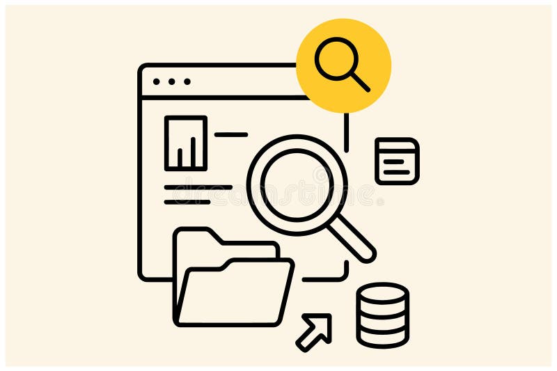 Data Search and File Analysis Icon Magnifying Glass, Folder, Chart, and ...