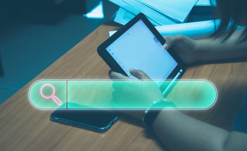 Data Search Technology, Computer Search Optimization, Women`s Hand ...