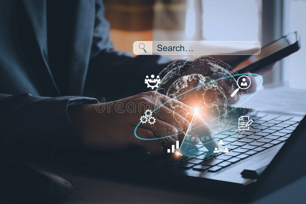 Data Search Technology Search Engine Optimization. Business People are Searching for Information ...