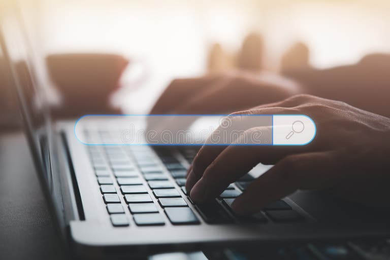 Data Search Technology Search Engine Optimization. Man`s Hands are ...