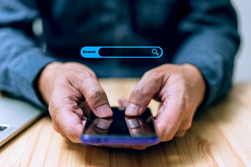 Data Search Technology Search Engine Optimization. Man Hands Using ...