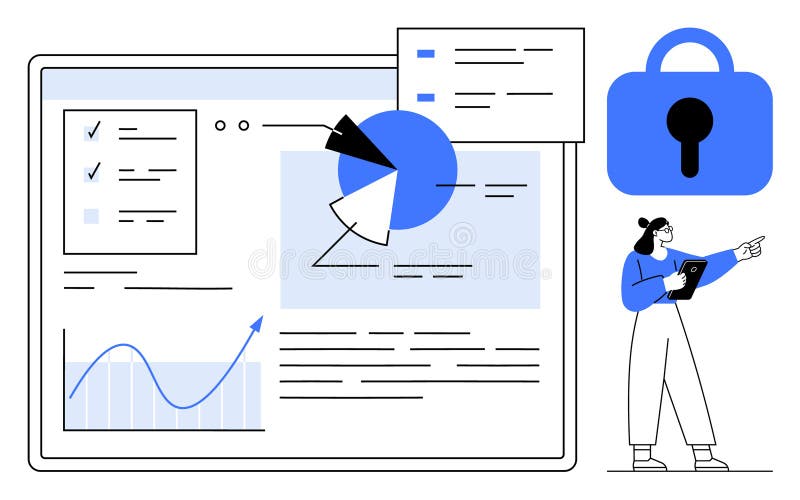 Data Security Analysis with Charts and Lock Symbol Stock Illustration ...
