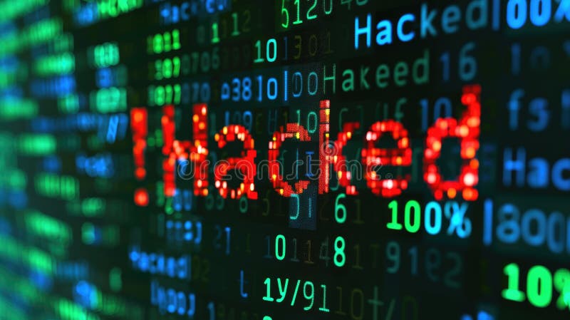 Data Security Breach: Hacked Binary Code and Red Text. Stock ...