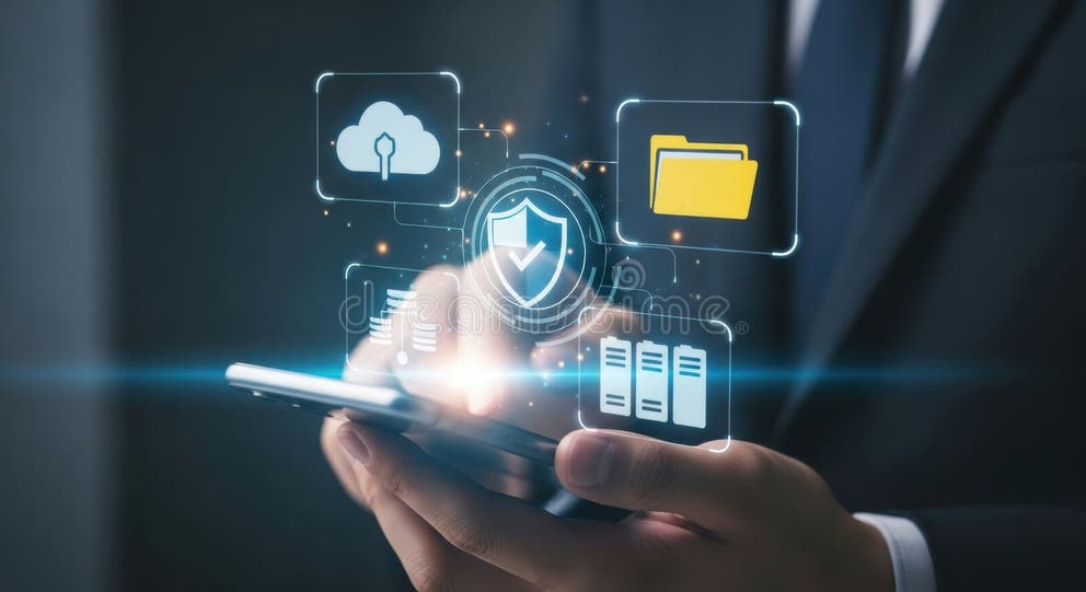 Data Security and Cloud Computing Technology on a Smartphone for Business Use Stock Illustration ...