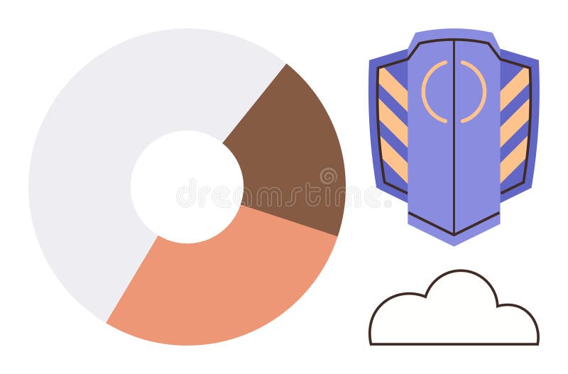 Data Security and Cloud Connection with Minimalist Pie Chart and Shield ...
