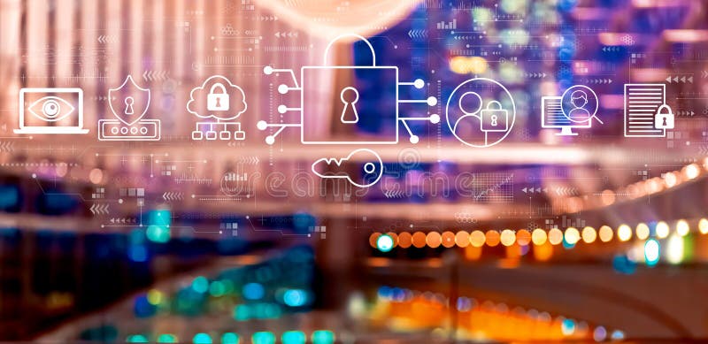 Data Security Concept with Big City at Night Stock Image - Image of ...