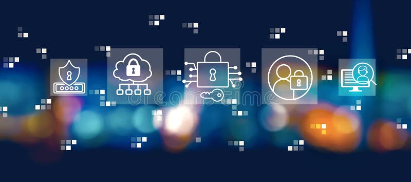 Data Security Concept with Blurred City at Night Stock Image - Image of ...