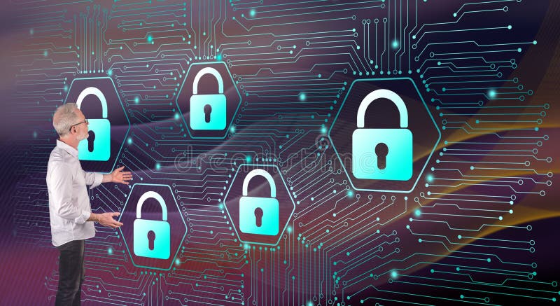 A Data Security Concept Explained by a Businessman on a Wall Screen ...