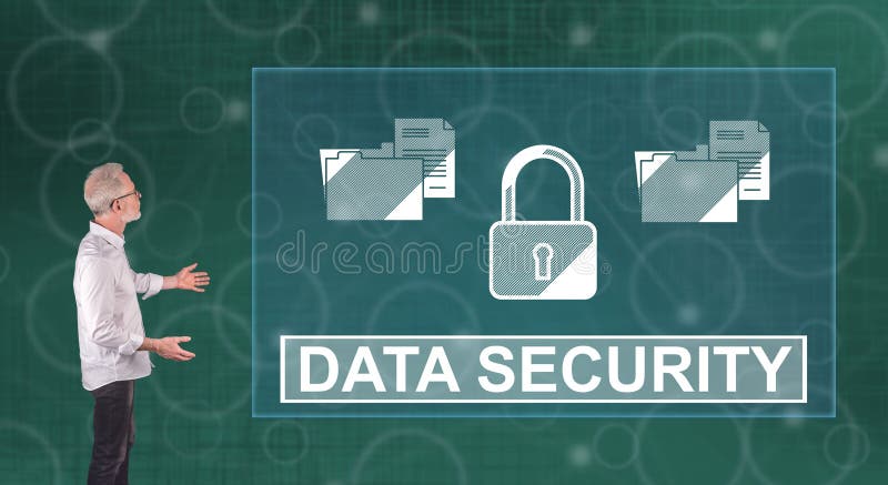 A Data Security Concept Explained by a Businessman on a Wall Screen ...