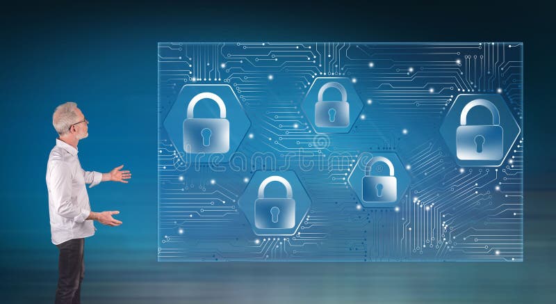 A Data Security Concept Explained by a Businessman on a Wall Screen ...