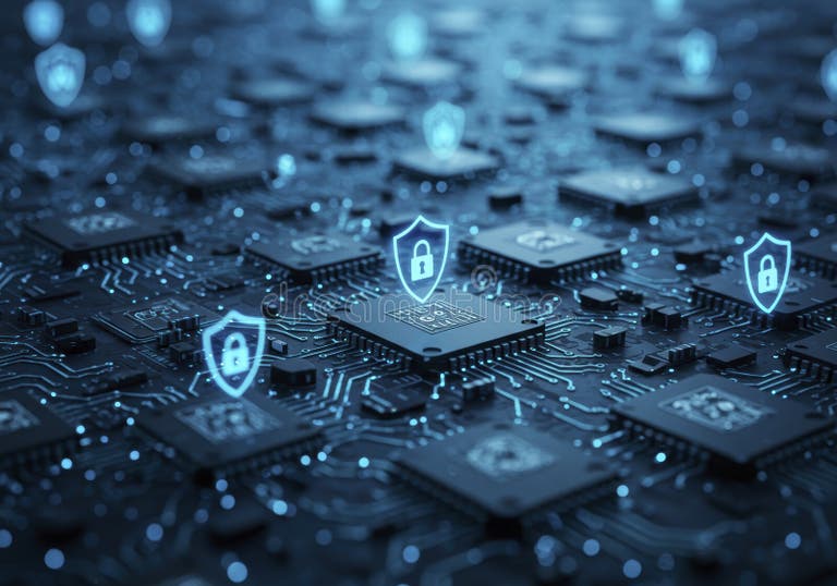 Data Security Concept with Glowing Locks on Computer Chips Stock ...