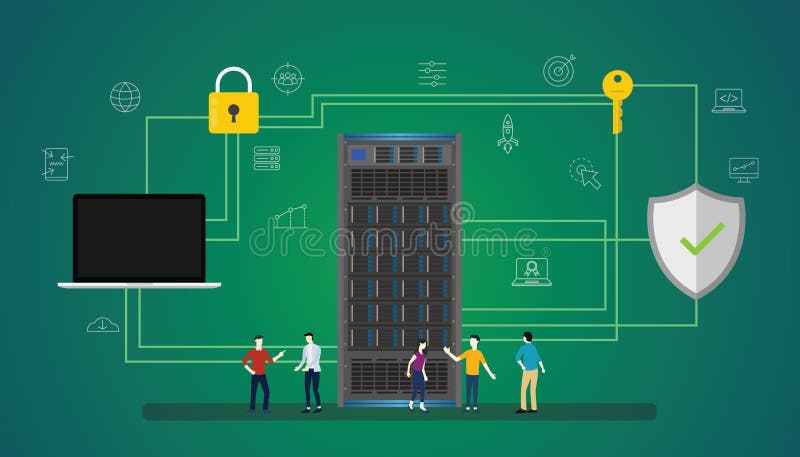 Data Security Concept with People Server and Secure Icon Database - Vector Illustration Stock ...