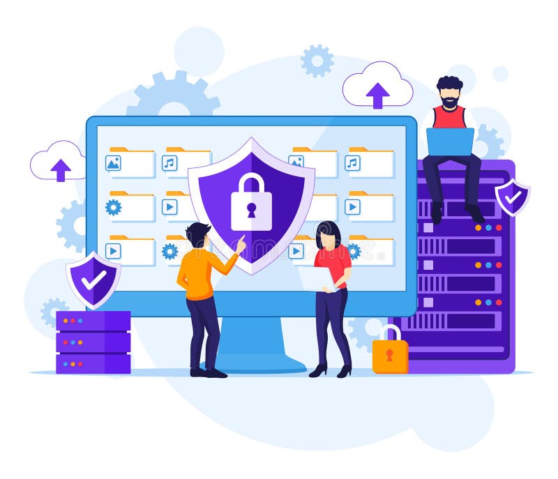 Data Security Concept, People Work on Screen Protecting Data and Files ...
