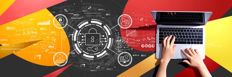 Data Security Concept with Person Using a Laptop Stock Illustration ...