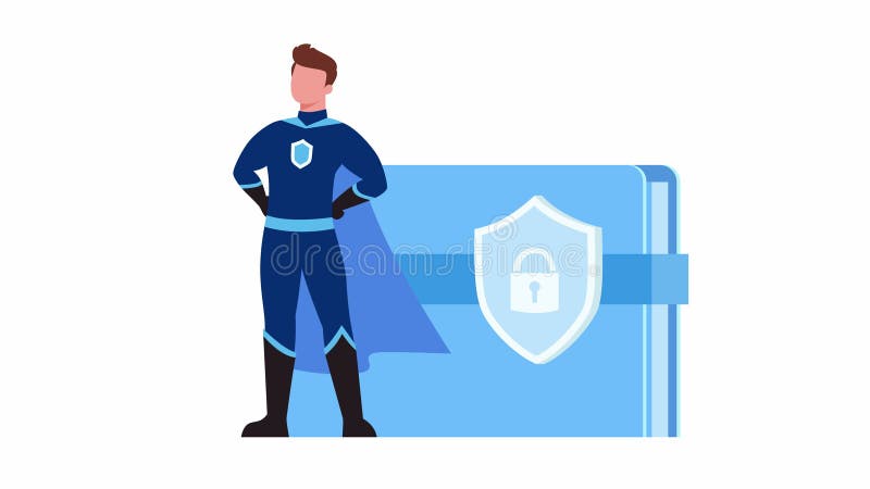 Animation of Standing Security Hero with Lock Shield on File. Stock ...