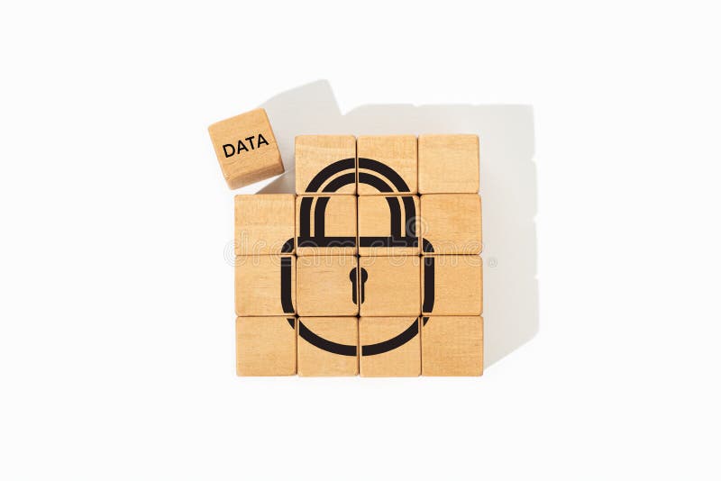 Data Security Concept. Wooden Blocks with Lock Icon and Data Word Stock ...