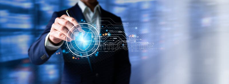 Data Security and Cyber Security a Businessman Secures Commercial and ...