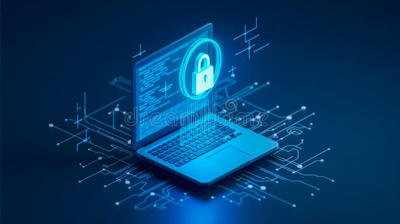 Data Security Cyber Protection Visual Concept Laptop with Shield Symbol ...