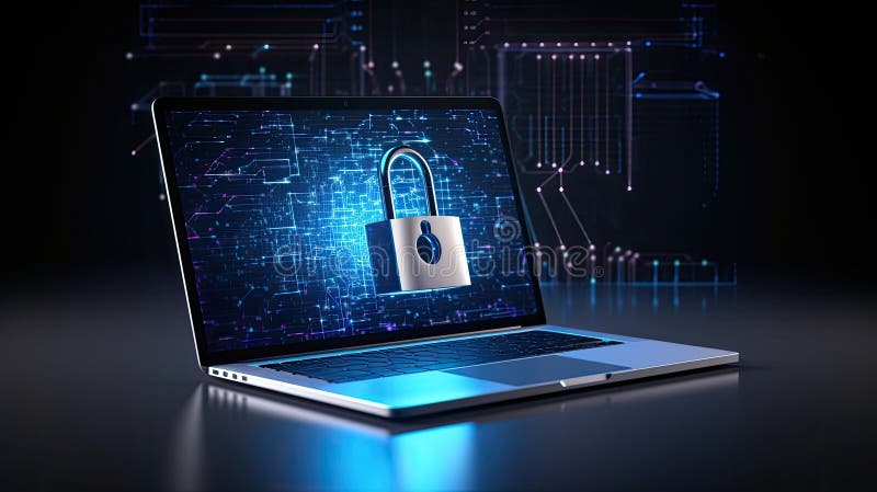 Data Security. 3D Steel Padlock Comes Out from a PC As a Symbol of ...