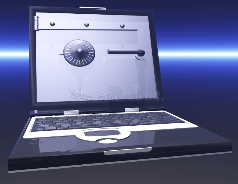 Laptop 3D with Lock and Key. Computer Security Stock Illustration ...