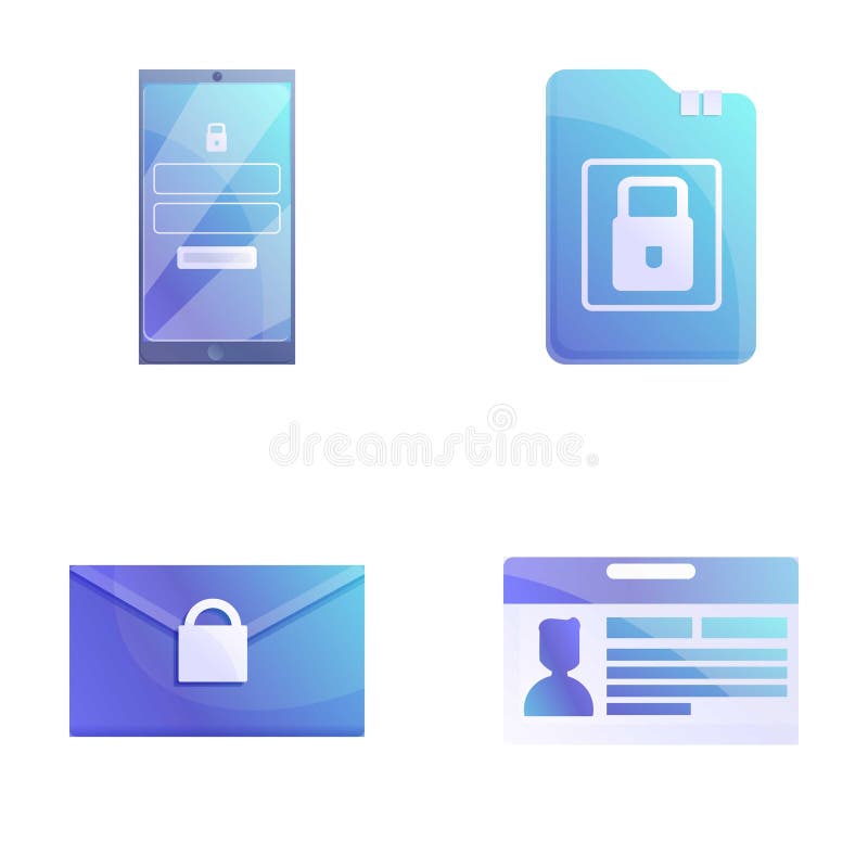 Data Security Icons Set Cartoon Vector. Personal Information Protection ...