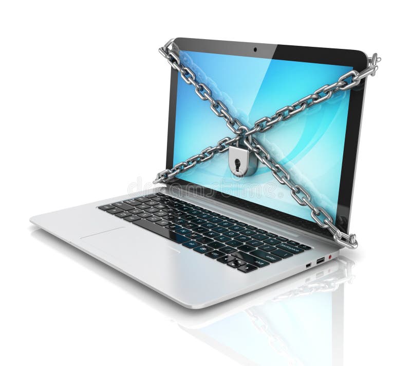 Pc Security. Laptop with Chain and Lock Stock Illustration ... Pc Security. Laptop with Chain and Lock Stock Illustration ...