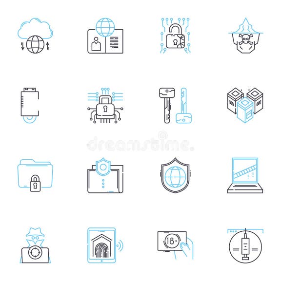 Data Security Linear Icons Set. Encryption, Firewall, Malware ...