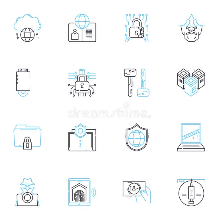 Data Security Linear Icons Set. Encryption, Firewall, Malware ...