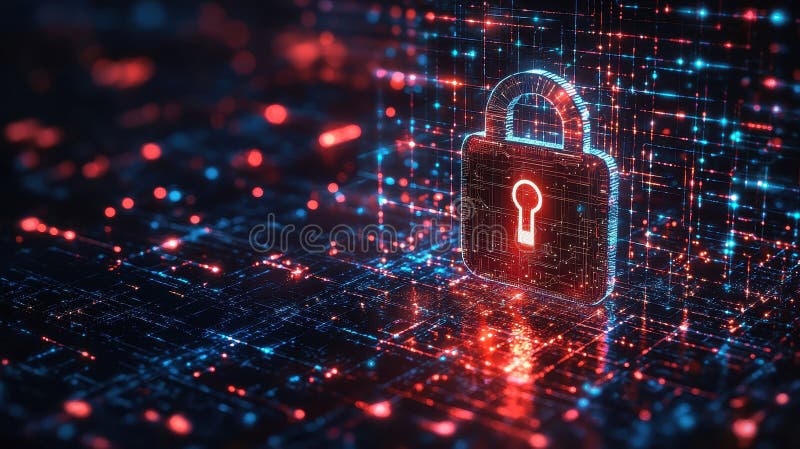 Data Security Lock Icon in Digital Network a Close-up View of Cyber ...