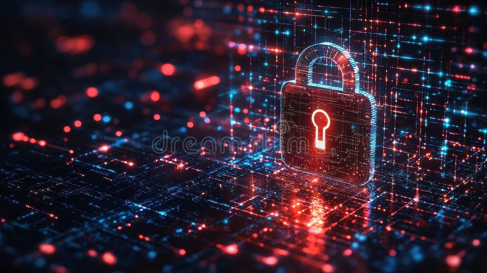 Data Security Lock Icon in Digital Network a Close-up View of Cyber ...