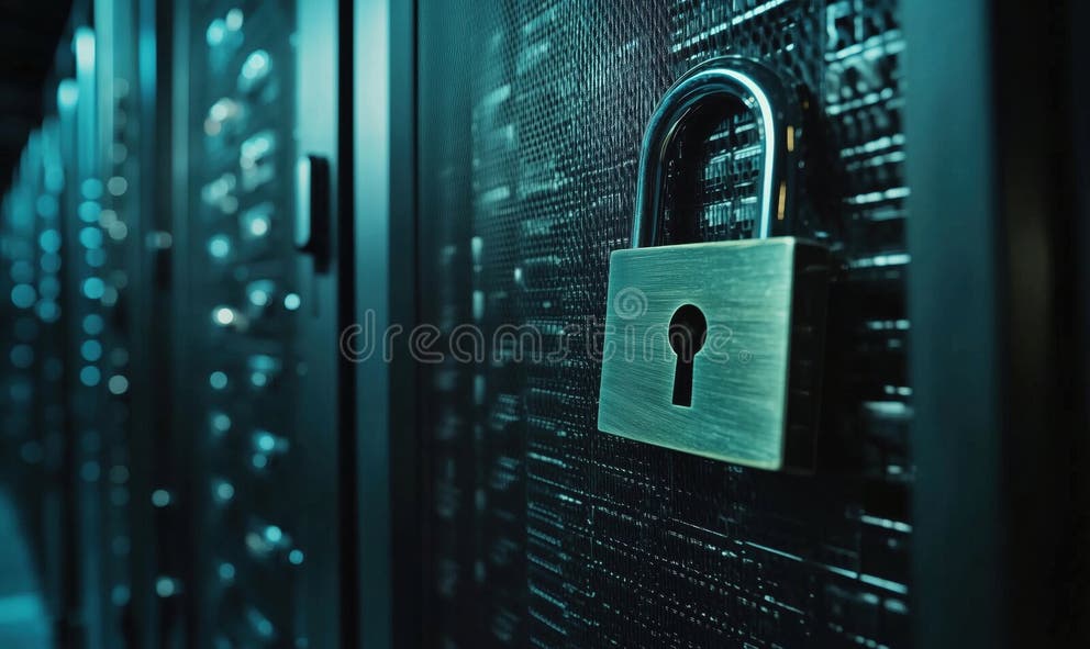 Data Security Lock on Server Rack, Emphasizing Cybersecurity and ...